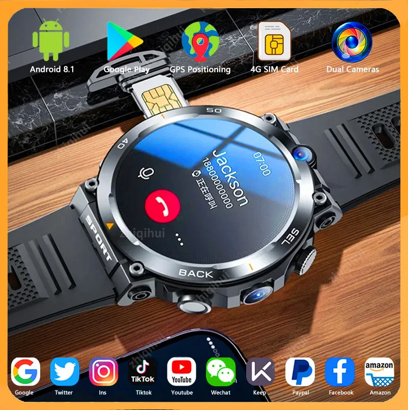 1.39-inch Smart Watch 4G Network SIM Card GPS Wifi Dual Camera NFC ...