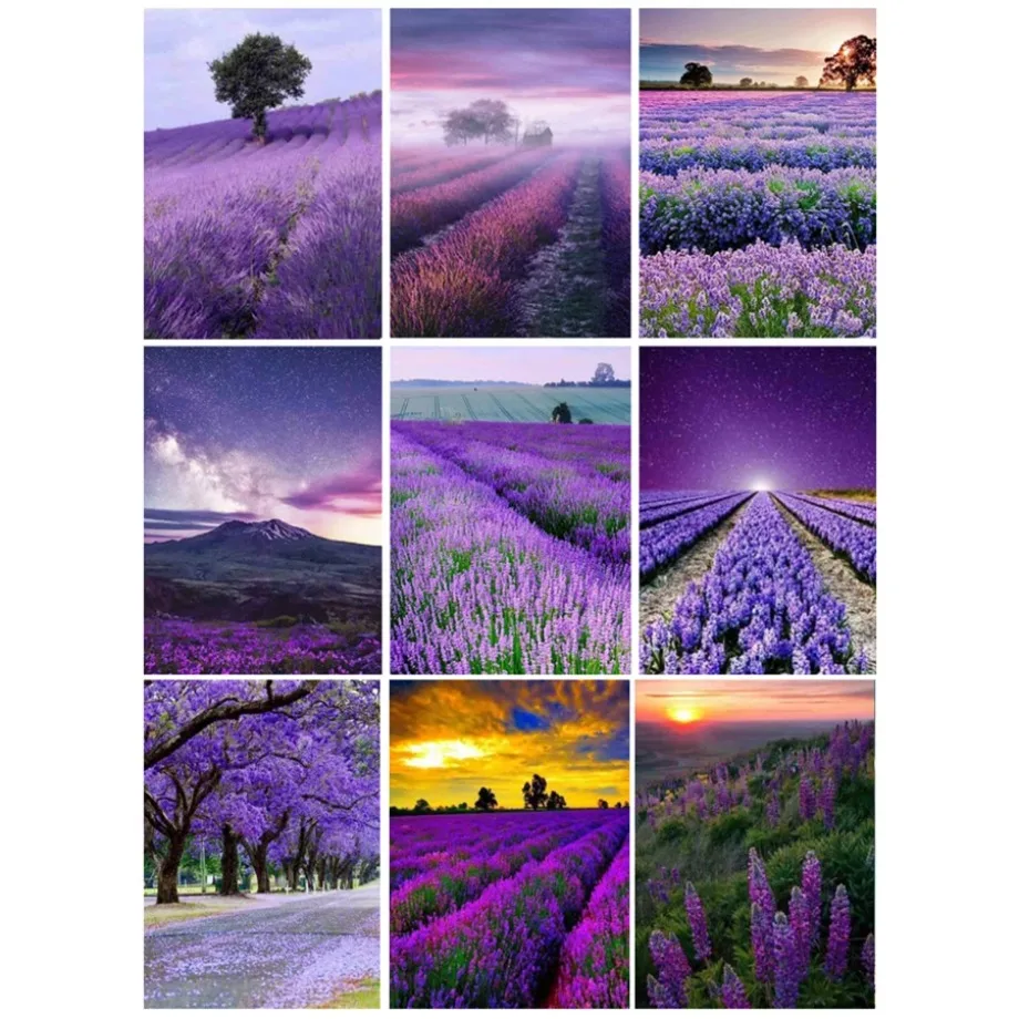 Diamond-Painting-Cross-Stitch-Kits-Landscape-Lavender-Flower ...