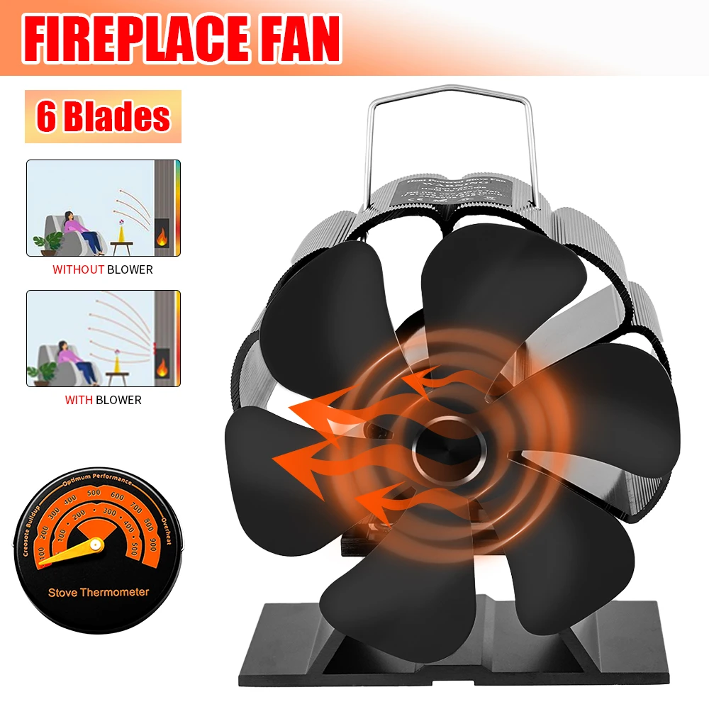 6 Blades Heat powered Stove Fan Mini Fireplace Fan No Battery or ...