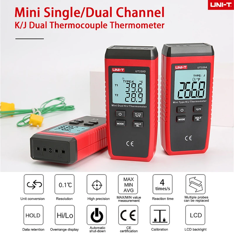 UNI T Contact Type Thermometer K/J thermocouple Temperature Test Meter ...