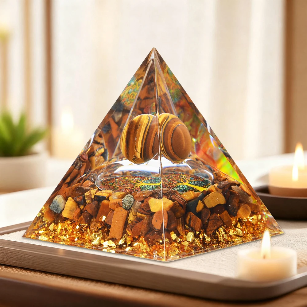Orgone Tiger's Eye Stones Pyramid for Positive Energy,Healing Crystal ...