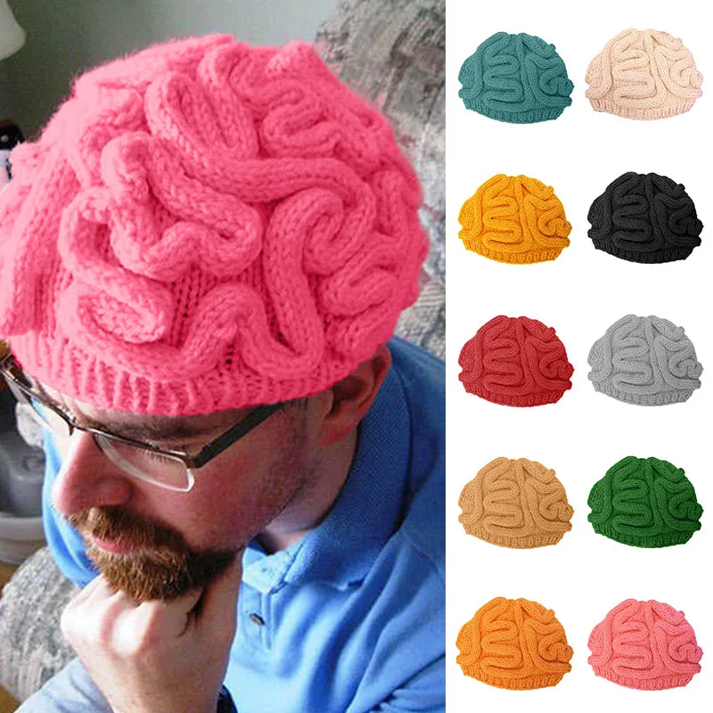 Brain Shaped Hat Hand Knitted Wool Hat Elastic Beanies Women Men Casual ...