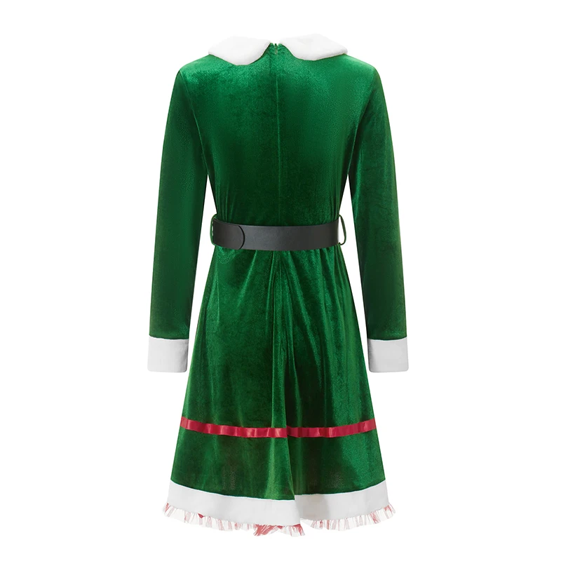 Women-Christmas-Elf-Costume-Set-with-Velvet-Dress-Belt-Striped-Over ...