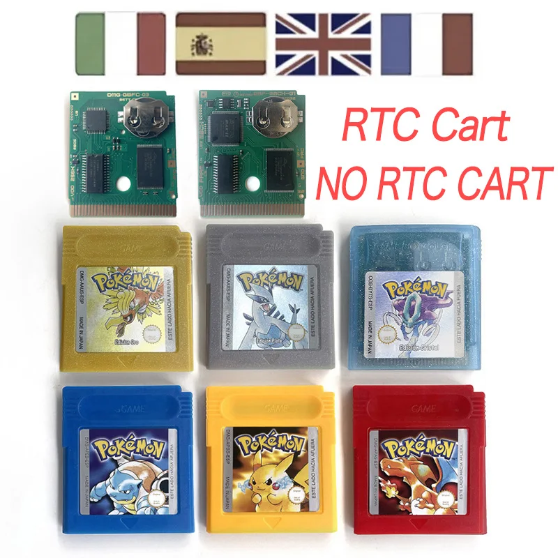 ESP ITA EUR FRA Cartucho de juego Pokémon RTC Flash Cart Crystal Gold ...