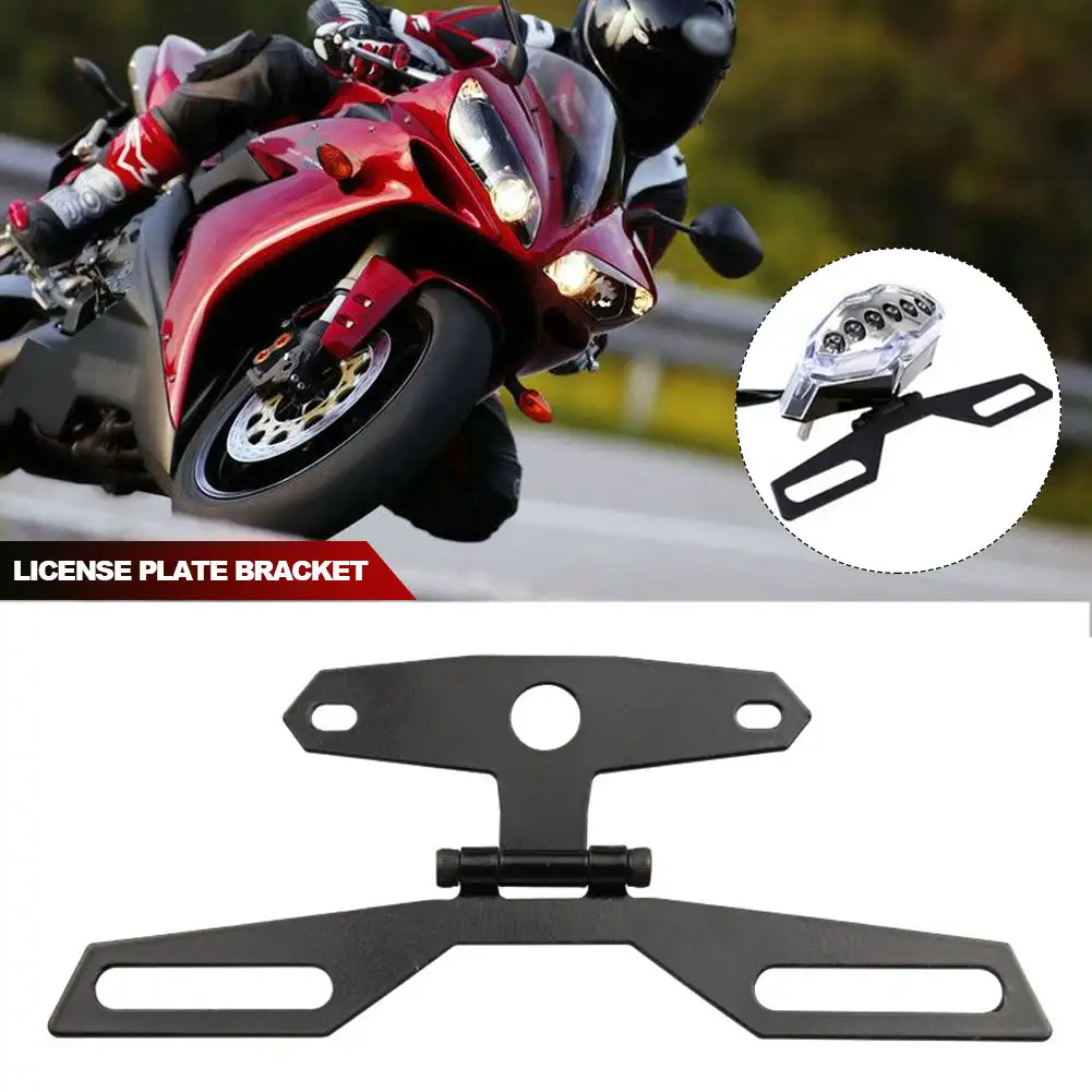Motorcycle-License-Plate-Bracket-Taillight-Fixed-Folding-Number-Plate ...