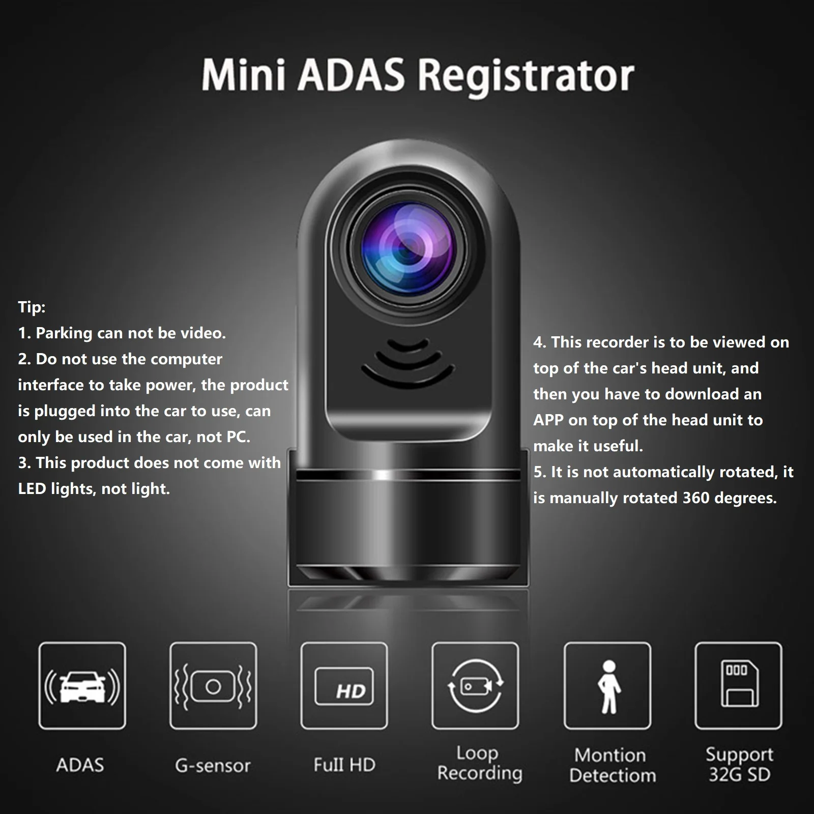 360-Degree-Rotate-Car-Driving-Recorder-1080-720P-24H-Parking-Monitor ...