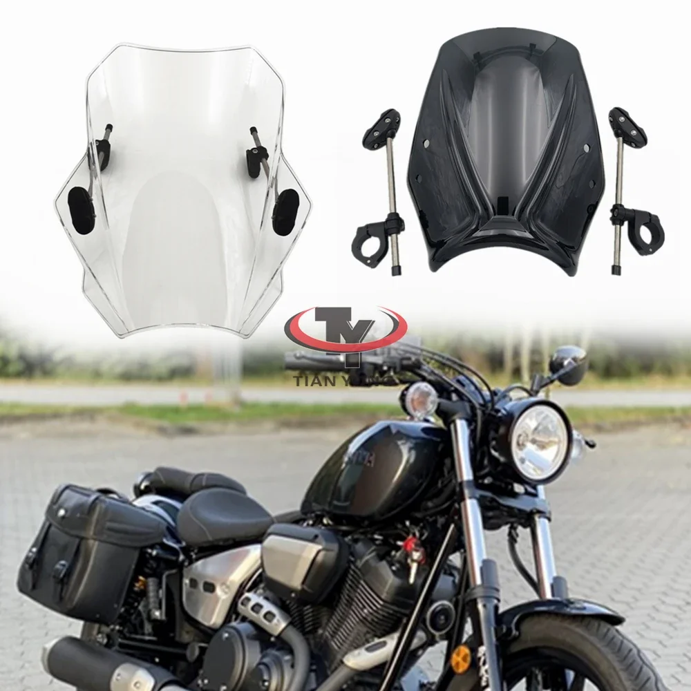 Motorcycle-Wind-Deflectore-With-support-frame-Windscreen-Black-Clear ...
