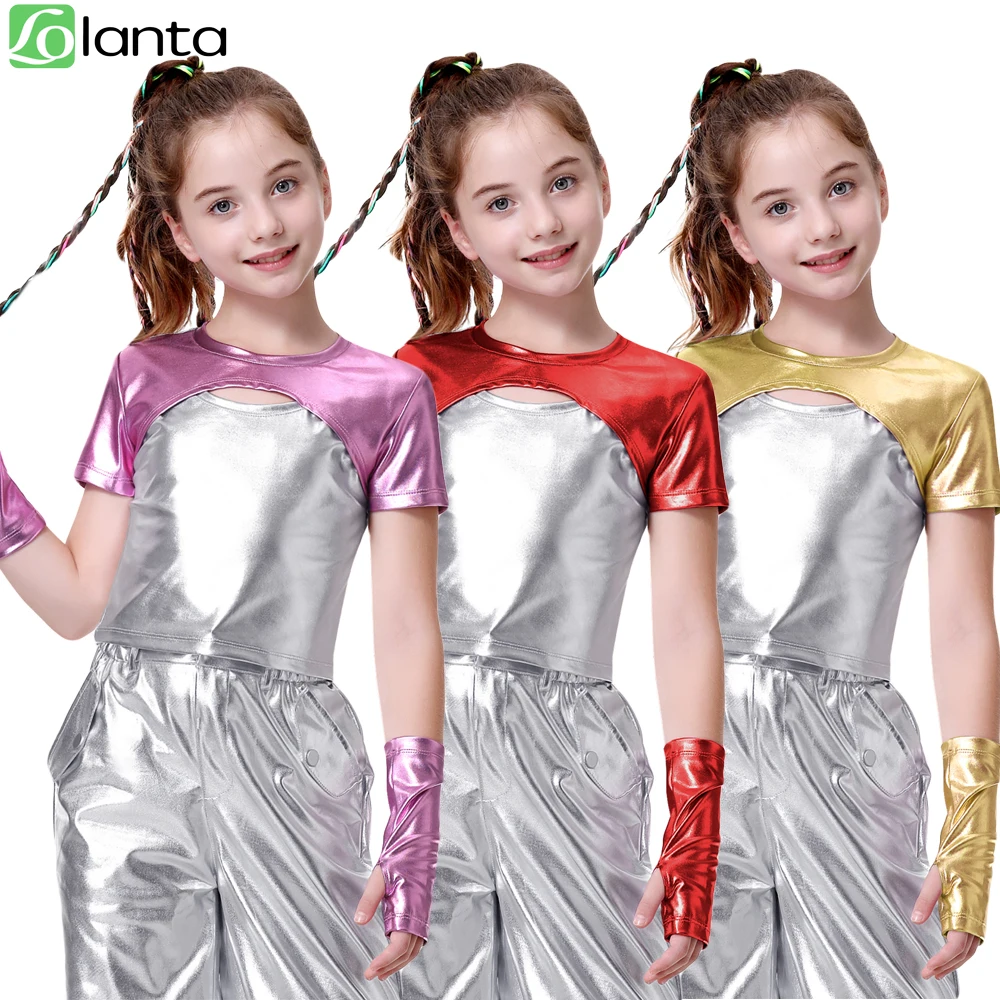 LOlanta Metallic Dance Top for Kids Girls Sparkly Hip Hop Jazz ...