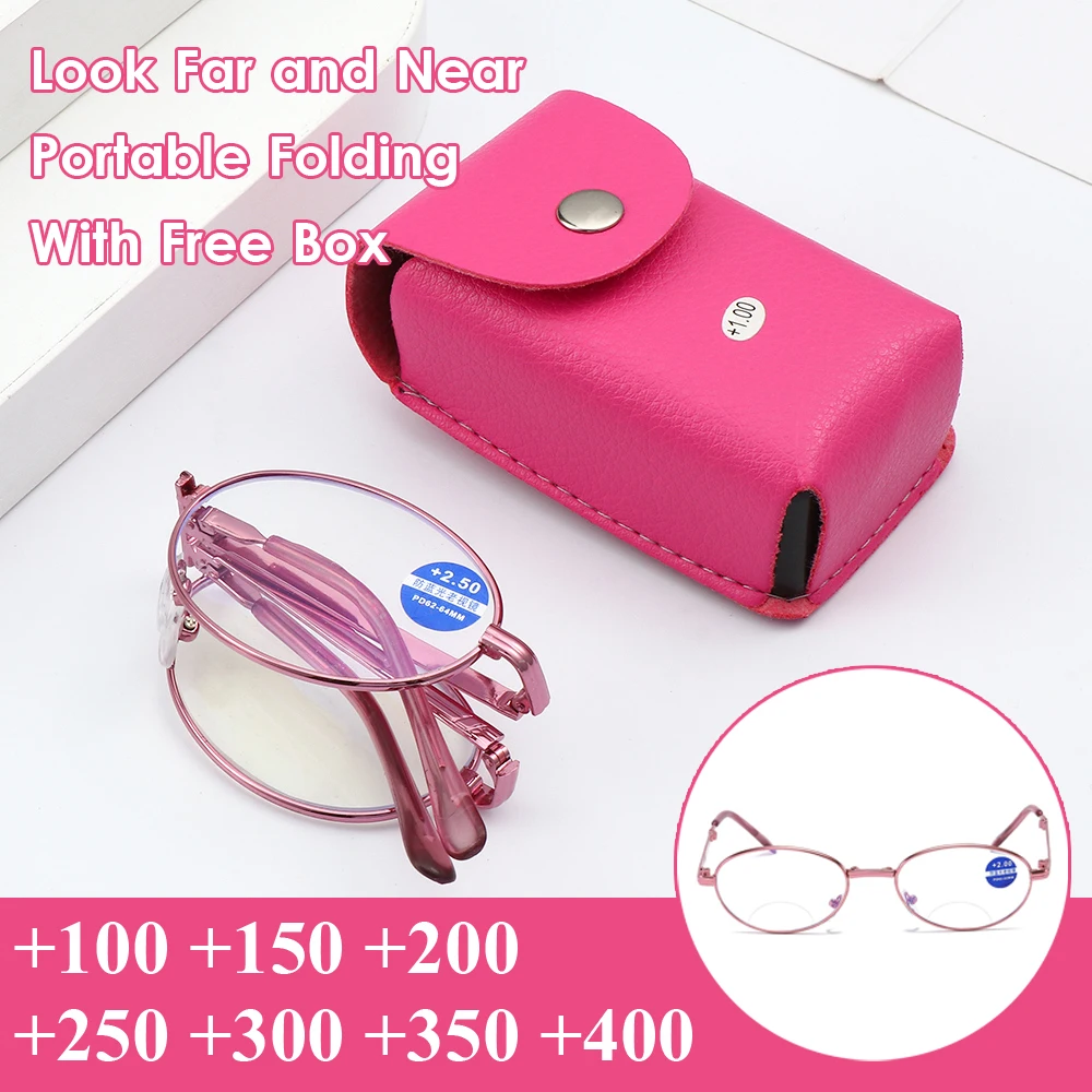 Portable Bifocal Folding Reading Glasses For Women Metal Frame Anti ...