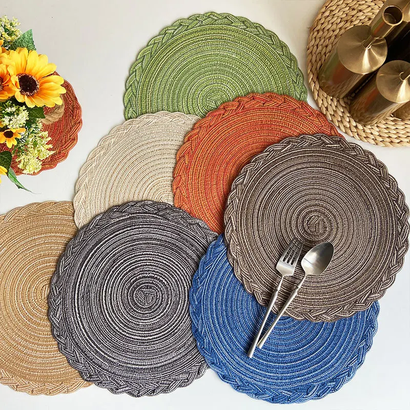 Round Table Mat Woven Ramie Cotton Yarn Placemats Anti Slip Dining ...