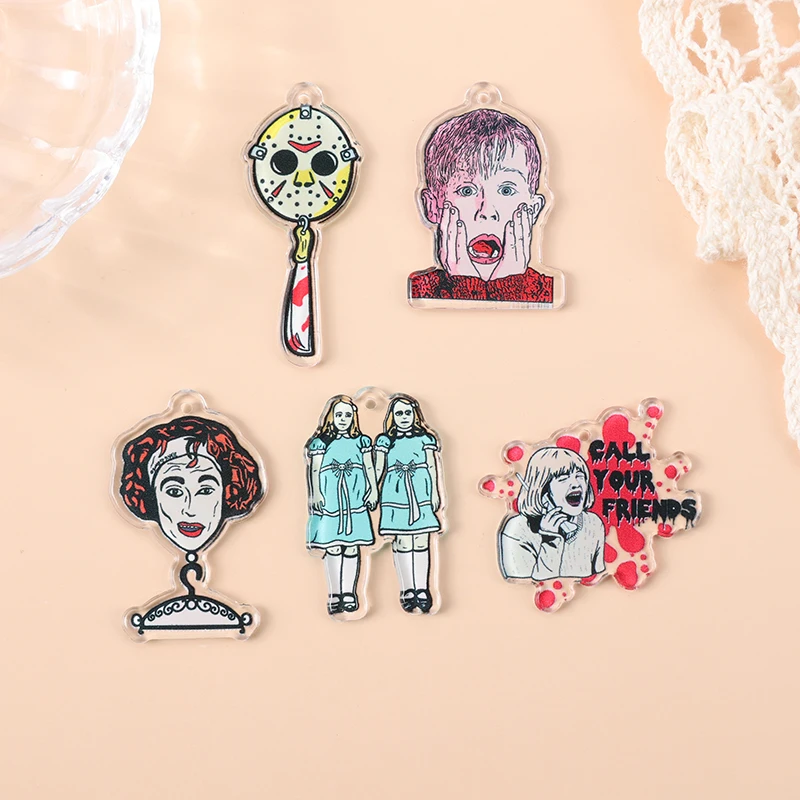10Pcs Horror Movie Charms Acrylic Creative Spooky Pendant For Earring ...