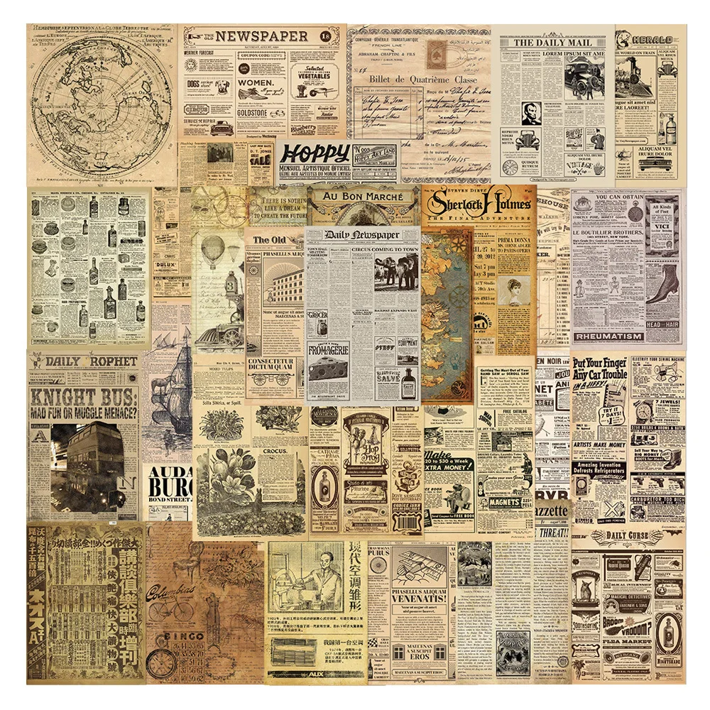 10-35PCS-Vintage-Parchment-Style-Newspaper-Stickers-DIY-Notebook-Travel ...