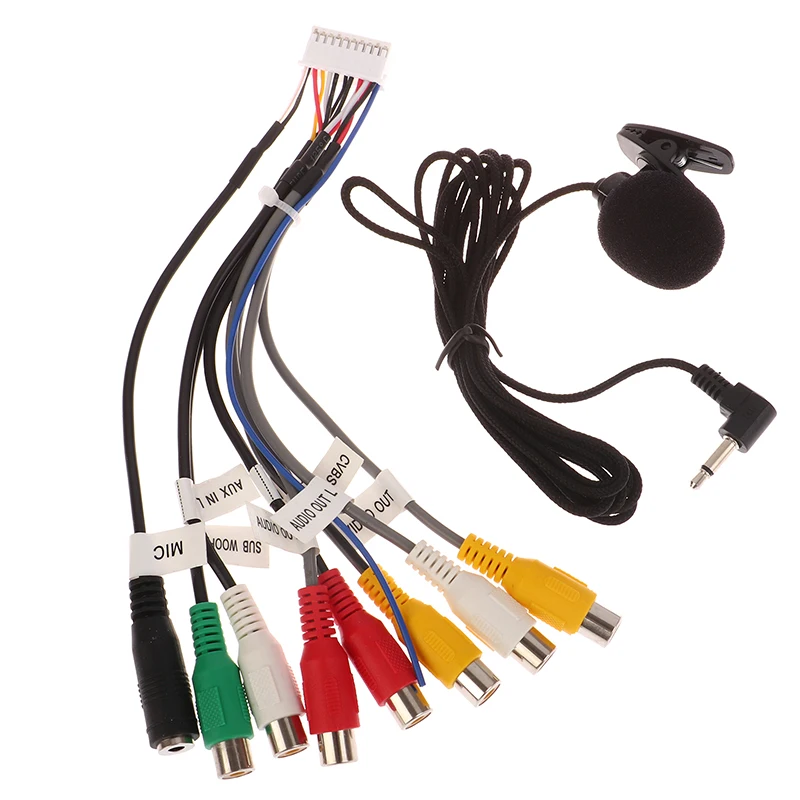 Car-Radio-Universal-RCA-10-in-1-Output-Wire-Cable-With-Microphone-Video ...