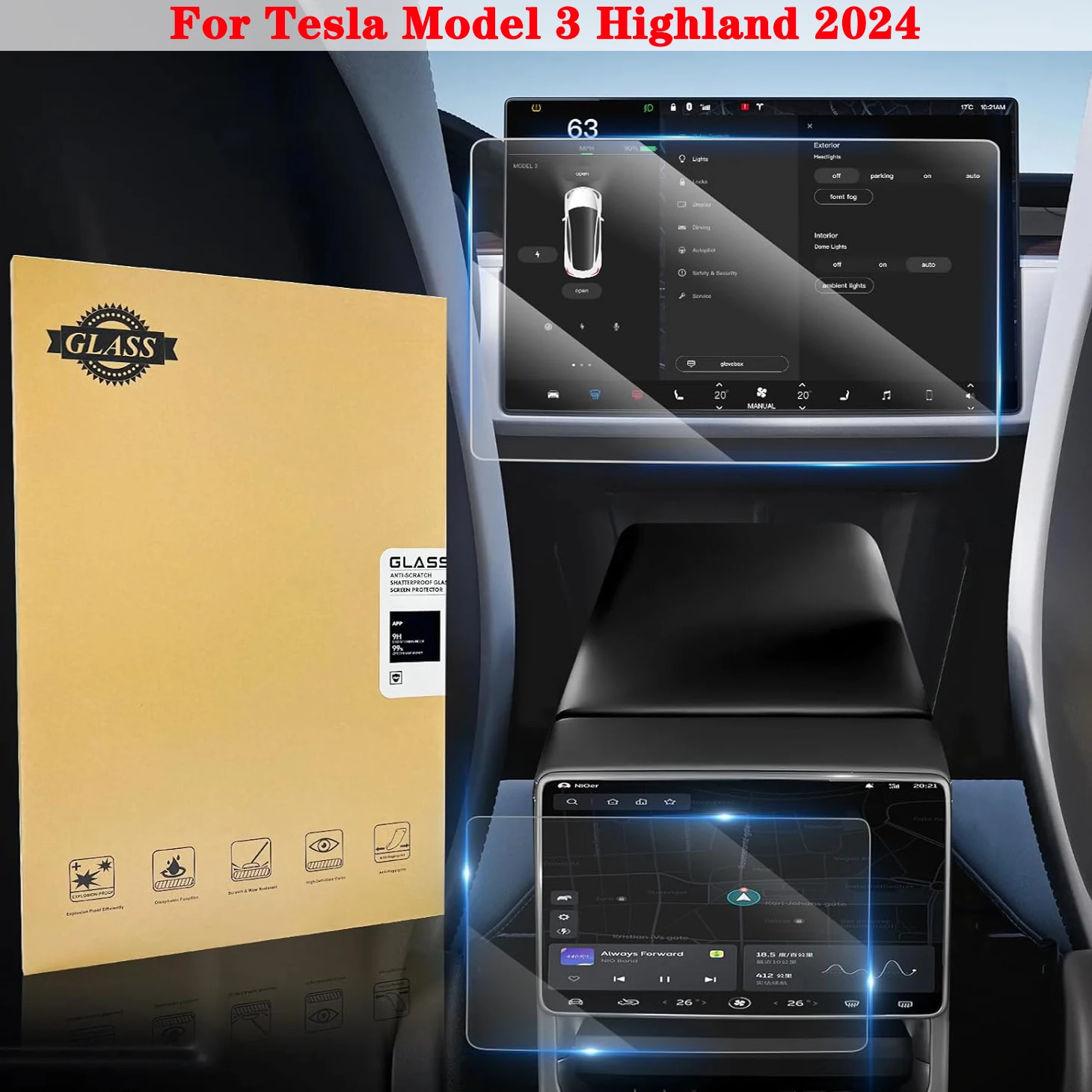 For-Tesla-Model-3-Highland-2024-Tempered-Glass-Screen-Protector-HD ...