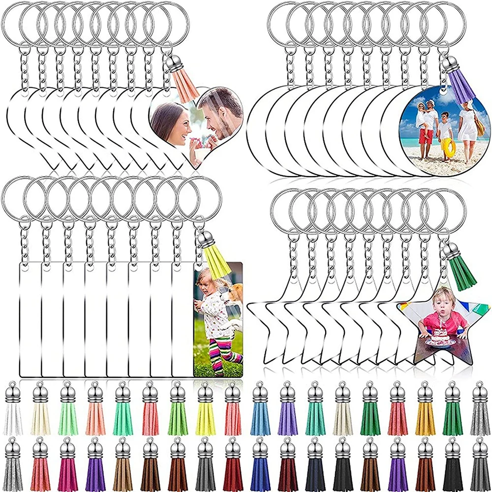 144PCS-Acrylic-Blank-Clear-Keychain-With-Leather-Tassel-For-Vinyl-Projects-Sublimation-Ornament ...