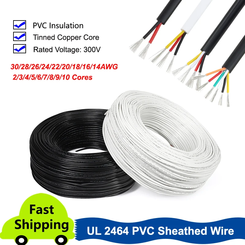 1m UL2464 Multi-Core Wire Black/White 30 28 26 24 22 20 18 16 14AWG / 2 ...