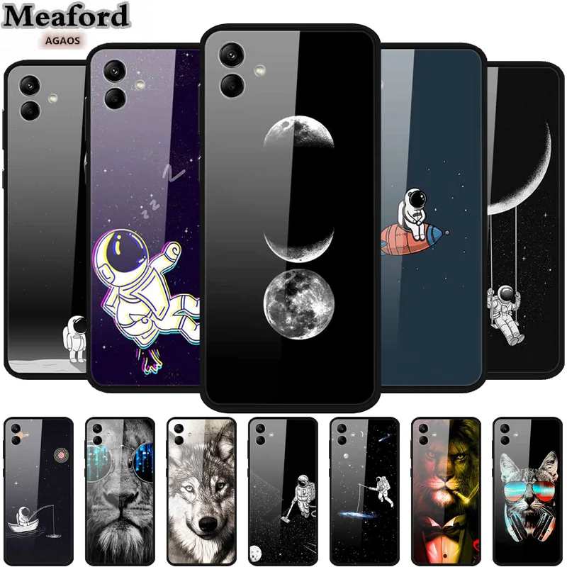 For Samsung M13 5G Case Spaceman Tempered Back Cover Hard Glass Phone ...