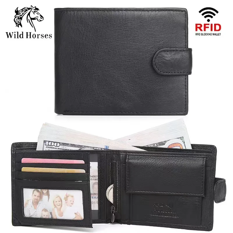 Cow Leather Men Wallets with Coin Pocket Vintage Male Purse RFID ...