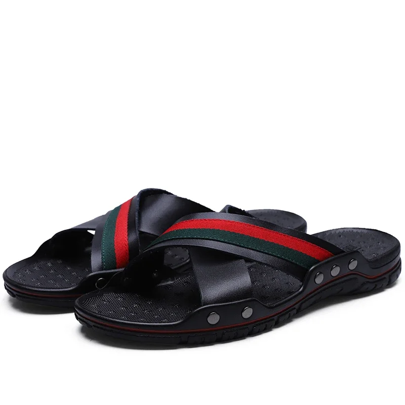 2024-Summer-Men-Slippers-Fashion-Leather-Cross-Strap-Beach-Water-Shoes ...