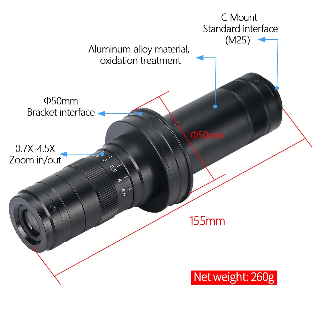 ZONGMAI endustriyel Video mikroskop kamera c mount tipi arayuzu Confocal ayarlanabilir buyutme 0.7X 4.5X optik Zoom objektifi AliExpress
