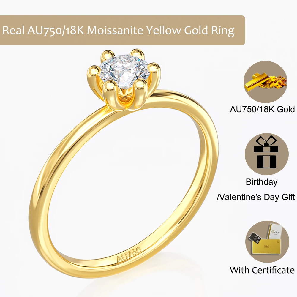 0-2CT-3-5mm-Moissanite-AU750-Rings-for-Women-Solid-18K-Yellow-Gold-With ...