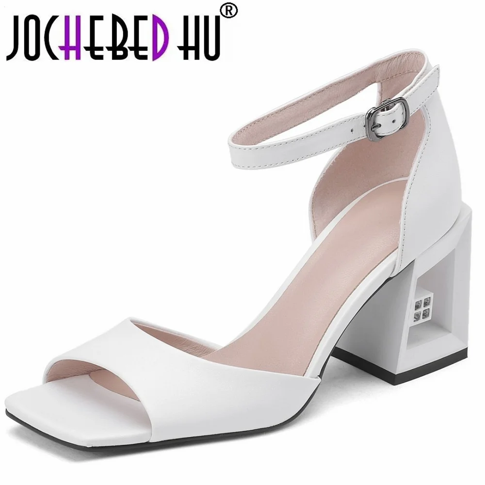 Sandalias clásicas de cuero genuino con punta cuadrada, zapatos de ...