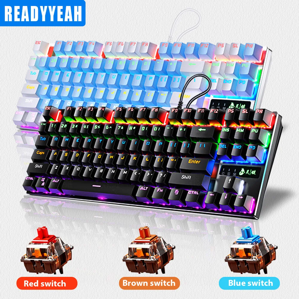 87-Key-Gaming-Keyboard-Red-Brown-Blue-Switch-Wired-Keyboard-For-PC ...