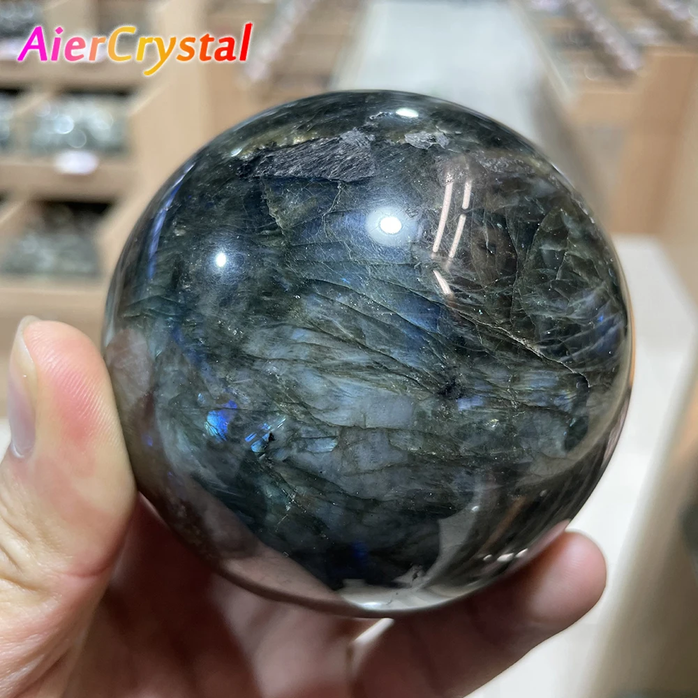 Natural Moon Stone Ball Crystal Ball Pull Feldspar Ball Ornaments Blue ...