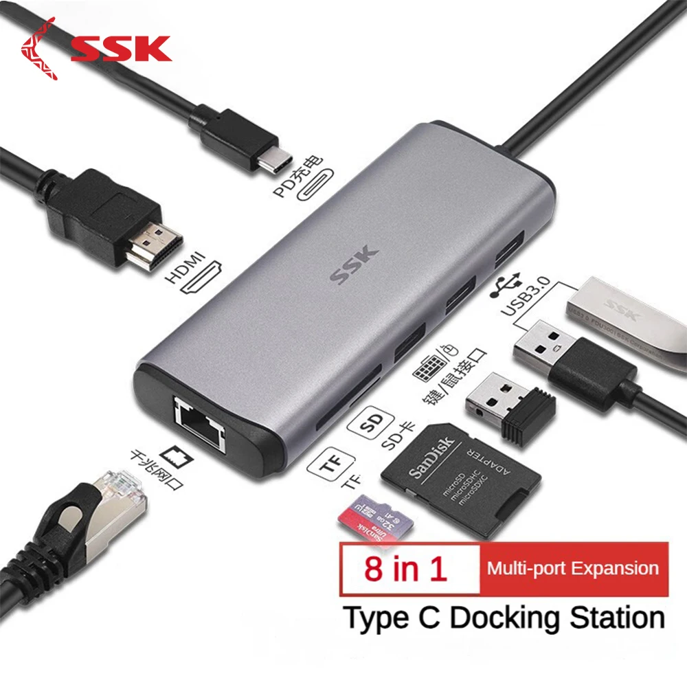 SSK-8-in-1-USB-C-Hub-Remarkable-Resolution-USB-C-Dock-Docking-Station ...