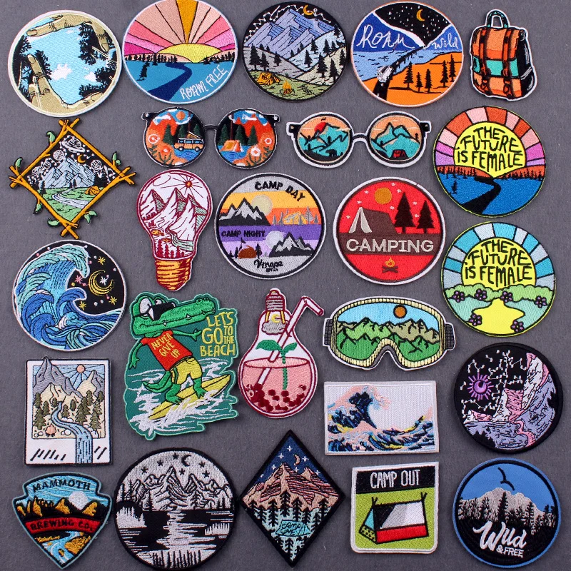 Camping Patch Iron On Patches On Clothes Stripes Vacation Patches For ...