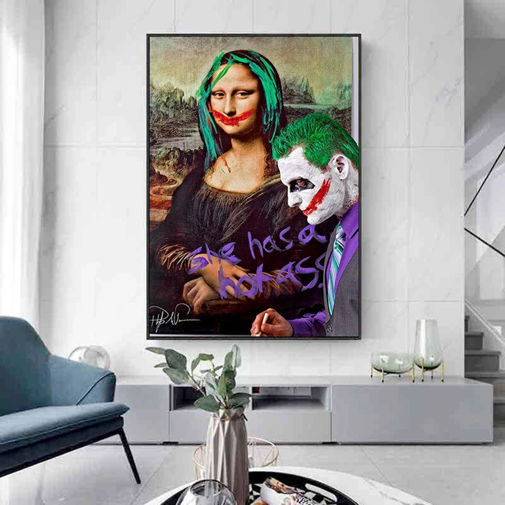 Mona Lisa and Joker Portrait Pop Art Graffiti Poster Wall Canvas Print ...