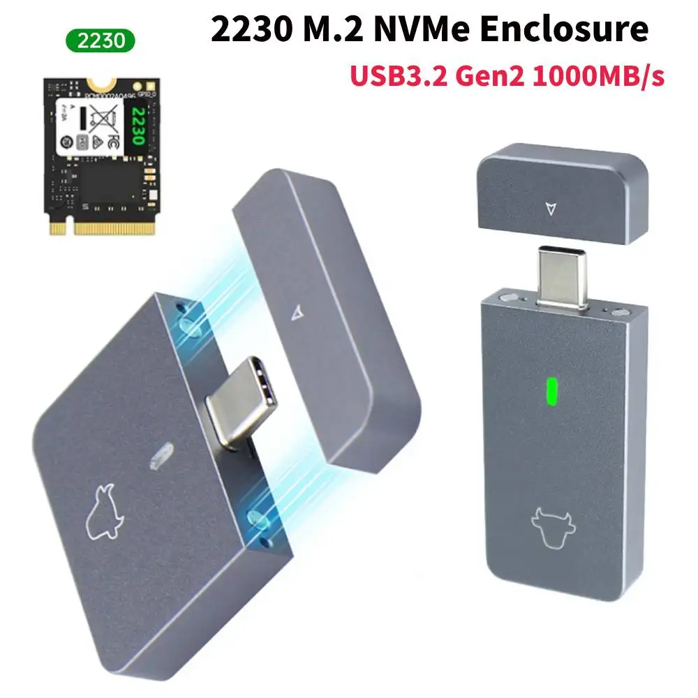 M.2 NVMe 2230 SSD Enclosure USB C Adapter 10Gbps USB3.2 Gen2 External ...