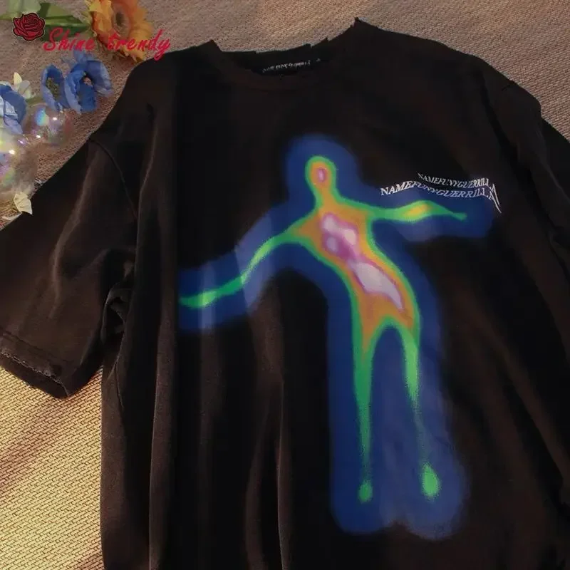 T-shirt-Women-Distorted-Portrait-Print-Short-Sleeve-Harajuku-Oversized ...