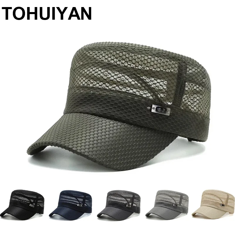 New-Military-Cap-For-Men-Summer-Breathable-Mesh-Cadet-Hat-Casual-Bone ...