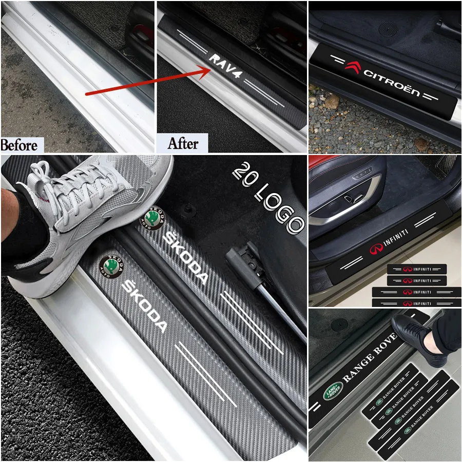 탄소 섬유 자동차 배지 엠블럼 도어 씰 스티커 닛산 포드 푸조 오펠 현대 미쓰비시 및 기타 자동차 모델에 적합 4 개