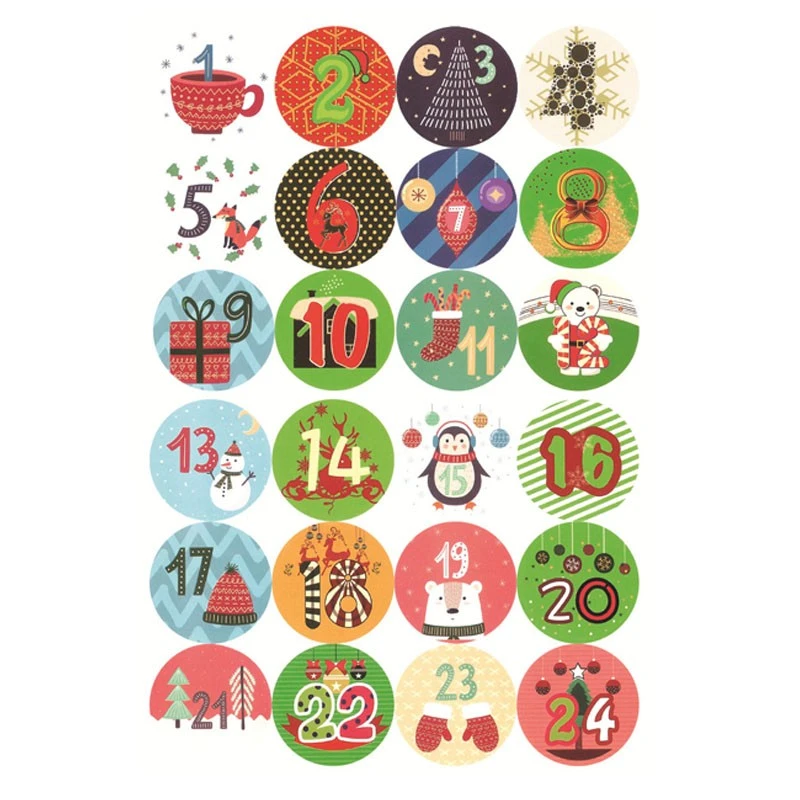 1-24 Numbers Merry Christmas Advent Calendar Number Paper Sticker Diy ...