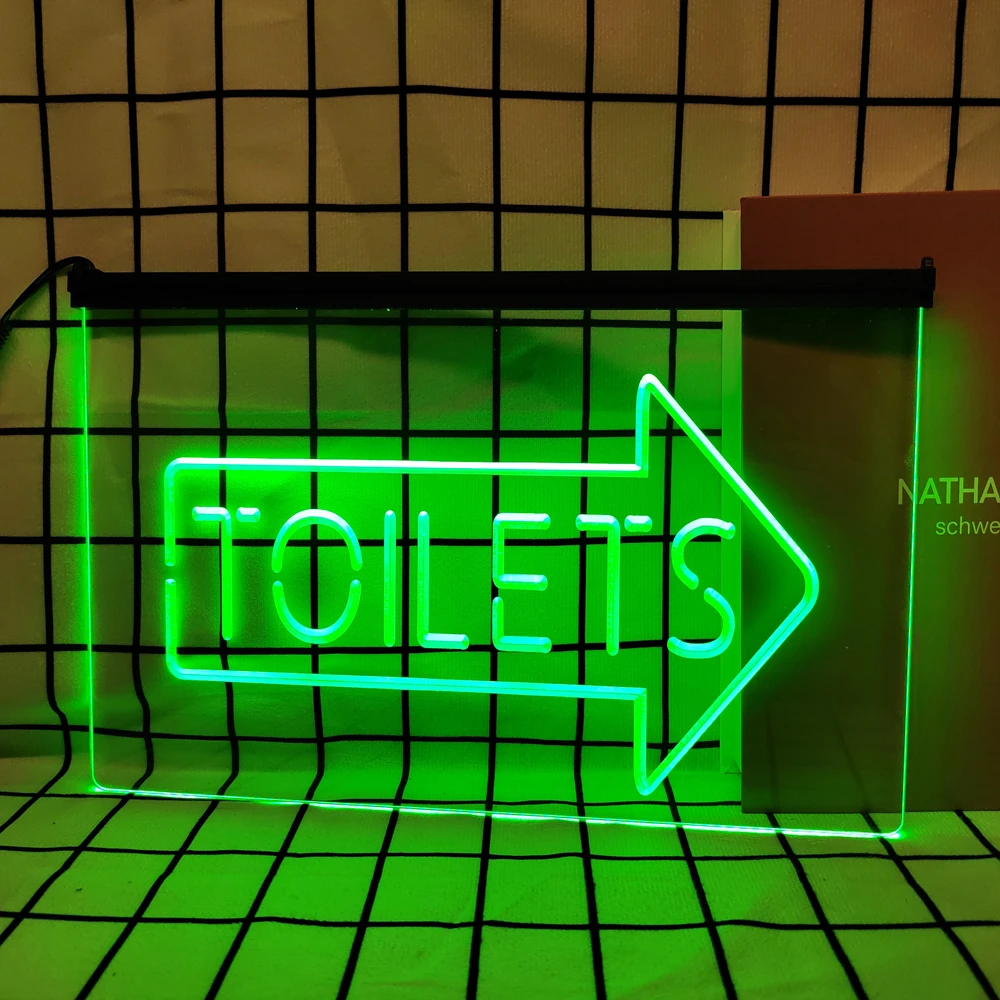 Toilets Arrow Washroom Restroom-Retro LED Neon Sign Home Decor with ...