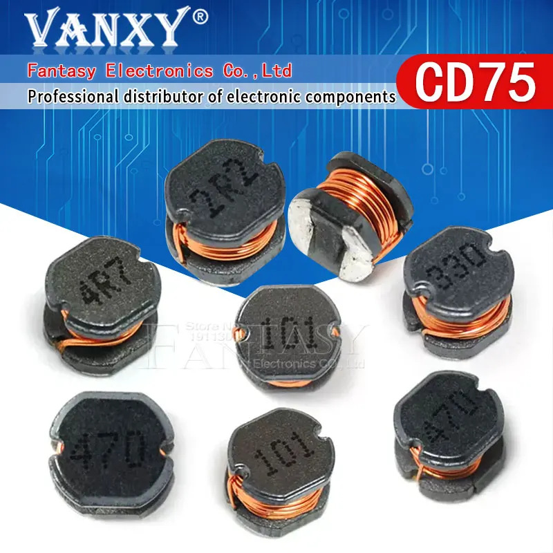 10pcs CD75 SMD Power Inductor 1R0 1R5 2R2 3R3 4R7 6R8 100 150 220 330 ...