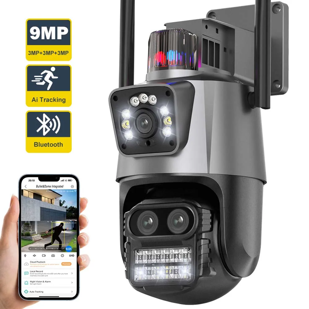 9MP-Three-Lens-WIFI-IP-Camera-4K-HD-Dual-Screen-PTZ-Camera-Auto ...