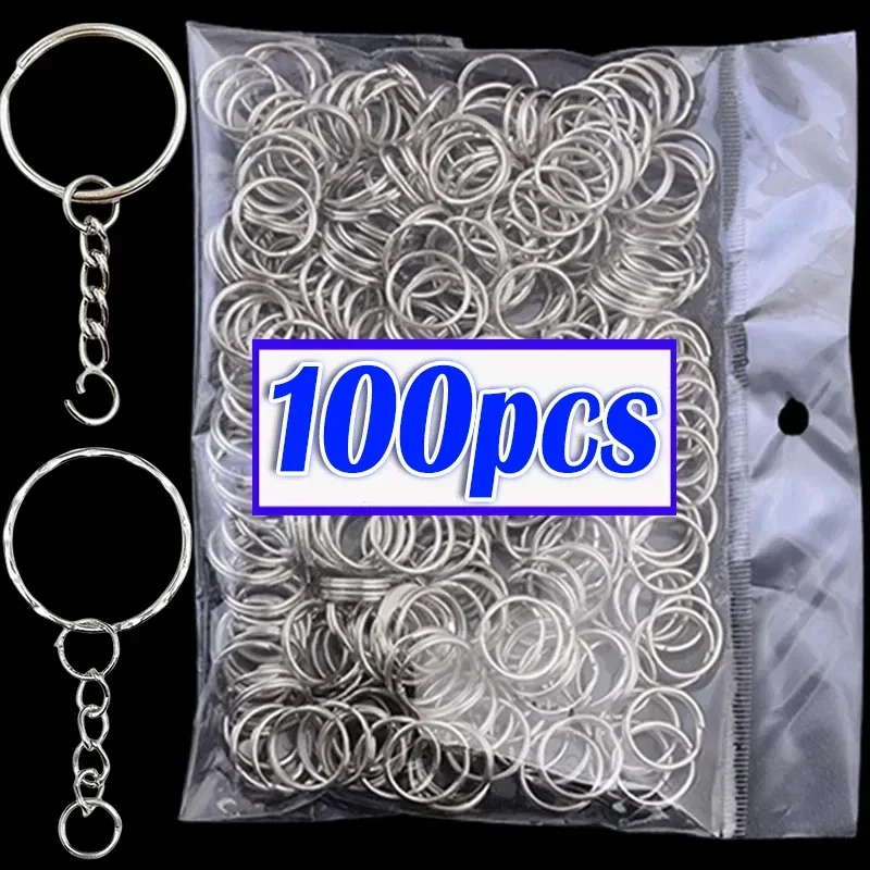 50-100PCS-DIY-Silver-Metal-Plated-Blank-Keyring-Keychain-Split-Ring ...