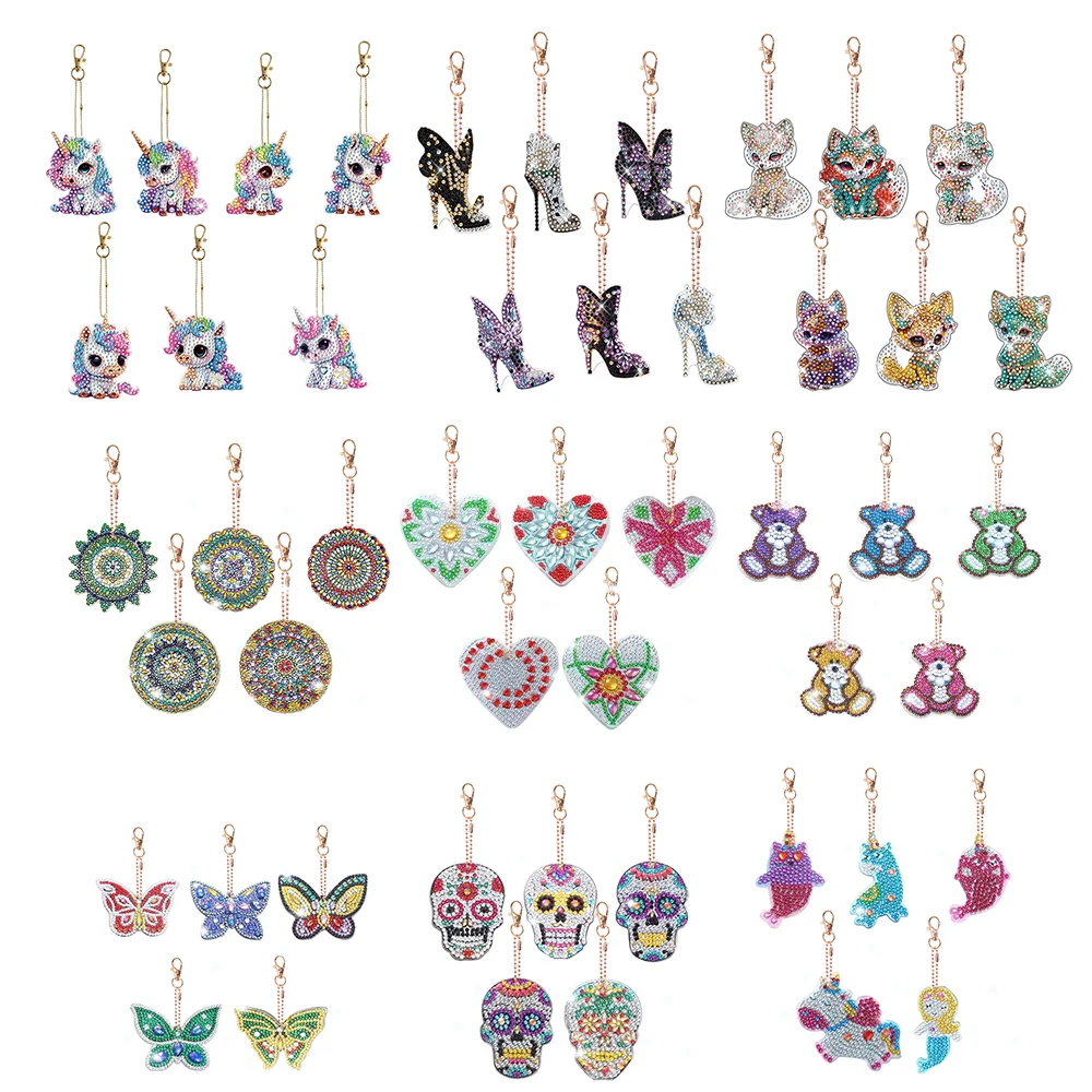 6pcs Diamond Art Keychains Handmade DIY Point Drill Key Ring Diamond ...