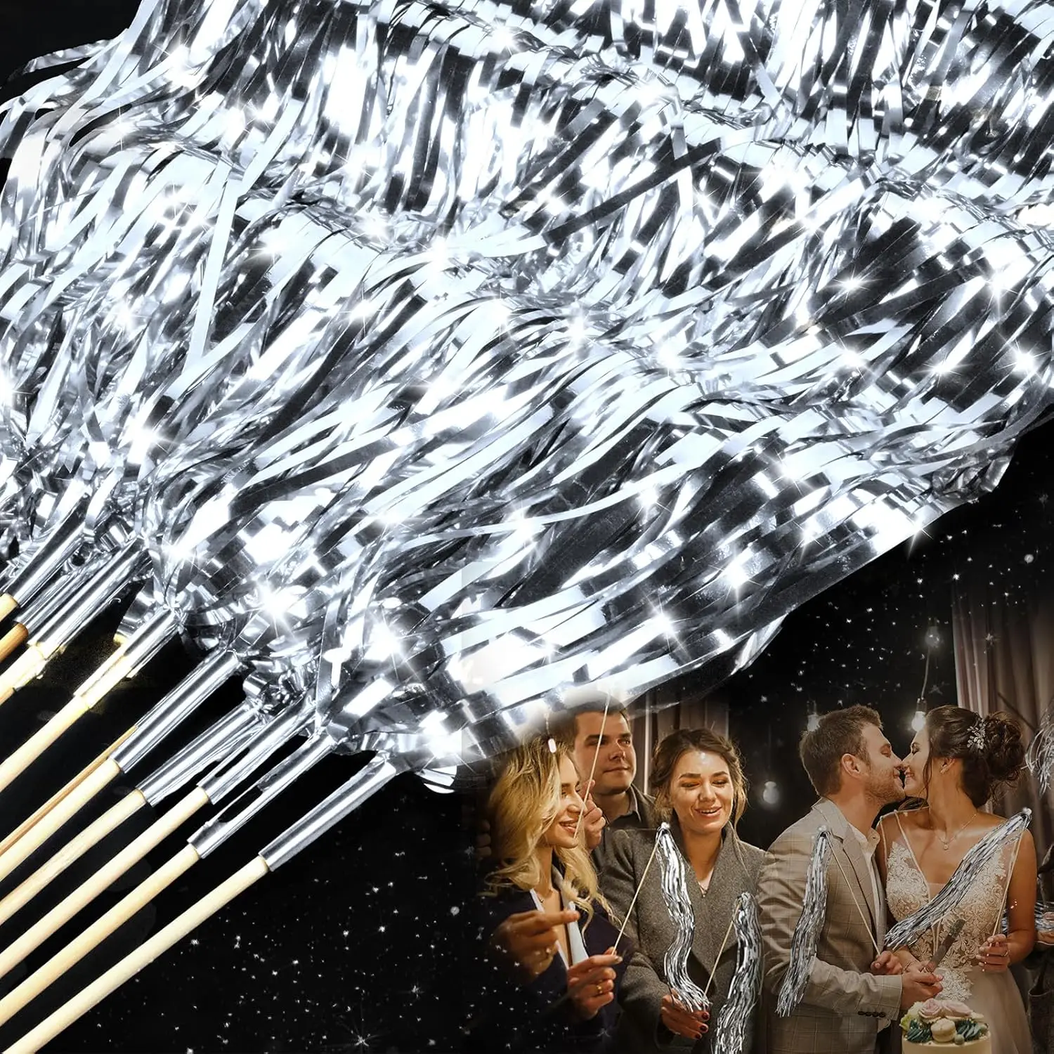 36-200PCS Lighted Wedding Wands LED Tinsel Wedding Wand Light up ...