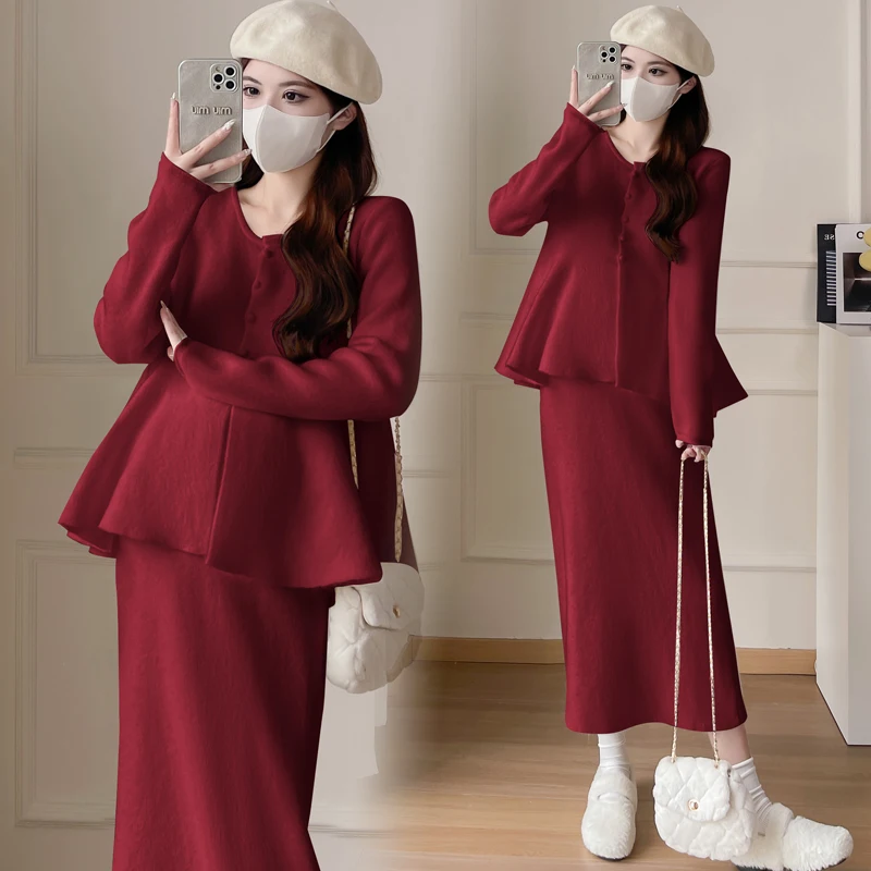 2026 Winter Maternity Clothes Set Long Sleeve O-neck Sweater+fishtail ...