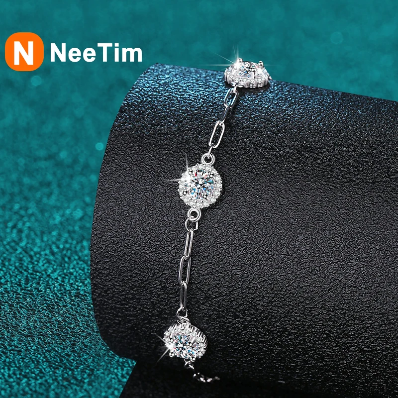 NeeTim-Round-Moissanite-Bracelets-for-Women-925-Sterling-Silver-with-Gold-Plated-Lab-Diamond ...