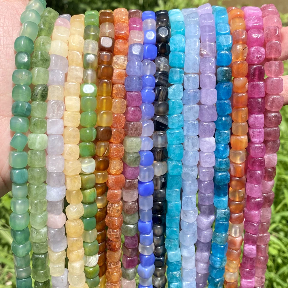Natural-Coloful-Square-Shape-Agates-Jades-Stone-Beads-Loose-Spacer-Cube ...