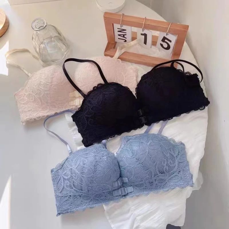 Sexy Lace Lingerie Women's Small Breasts Gather No Steel Ring Top Bra ...