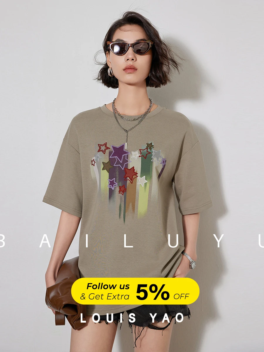 LOUIS-YAO-Women-T-shirt-2024-Summer-New-Round-Neck-Short-Sleeve-Loose ...