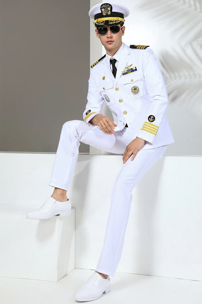 White-Men-US-Navy-Uniform-Captain-Officer-Pants-Suit-Spring-Sailor-Work ...