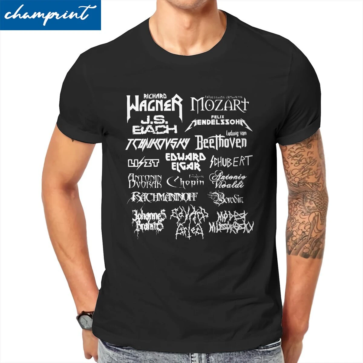 Men's T Shirts Heavy Metal Classical Composers Vintage Cotton Tee Shirt ...
