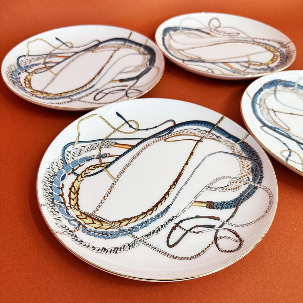 British-Design-Bone-China-Tableware-Western-Plate-Steak-Plate-Golden ...